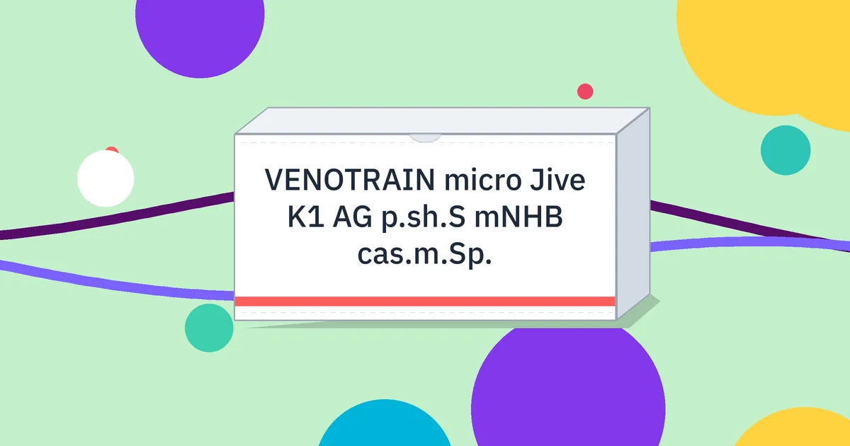 Symbolbild: Packung mit der Aufschrift VENOTRAIN micro Jive K1 AG p.sh.S mNHB cas.m.Sp. (PZN 20766359) – Verfügbarkeit und Bezug in Apotheken in Frankfurt am Main