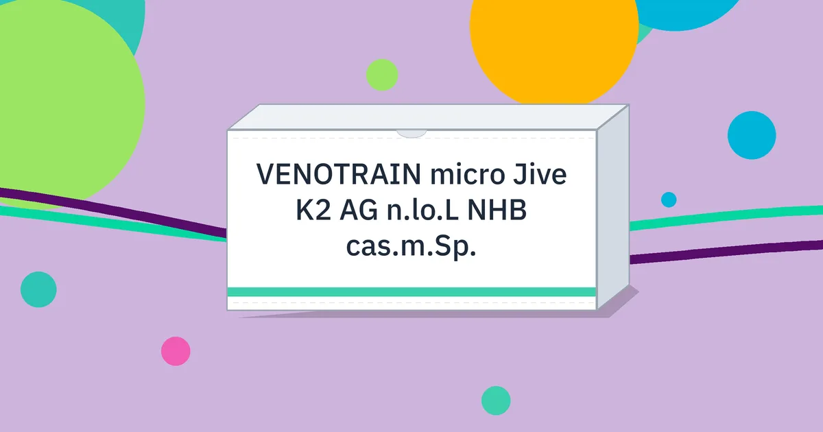 Symbolbild: Packung mit der Aufschrift VENOTRAIN micro Jive K2 AG n.lo.L NHB cas.m.Sp. (PZN 20767666) – Verfügbarkeit und Bezug in Apotheken in Frankfurt am Main