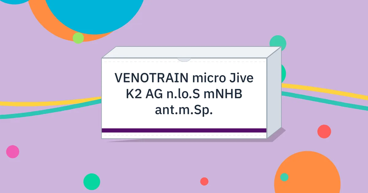 Symbolbild: Packung mit der Aufschrift VENOTRAIN micro Jive K2 AG n.lo.S mNHB ant.m.Sp. (PZN 17761217) – Verfügbarkeit und Bezug in Apotheken in Frankfurt am Main