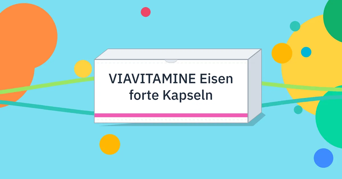 Symbolbild: Packung mit der Aufschrift VIAVITAMINE Eisen forte Kapseln (PZN 12440282) – Verfügbarkeit und Bezug in Apotheken in Frankfurt am Main