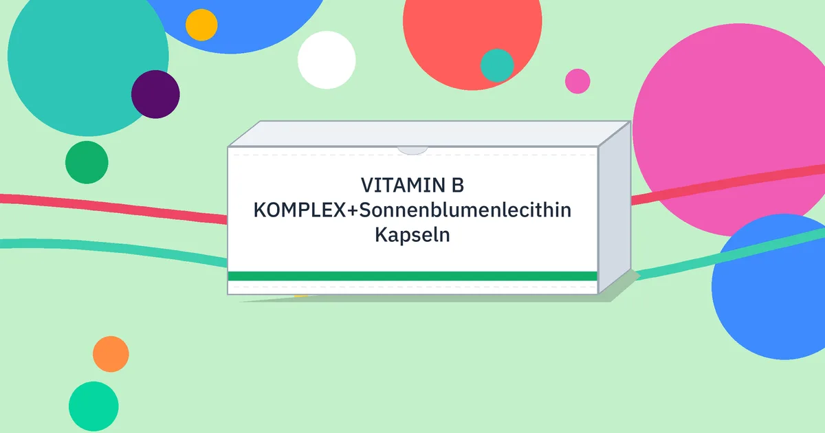 Symbolbild: Packung mit der Aufschrift VITAMIN B KOMPLEX+Sonnenblumenlecithin Kapseln (PZN 15738214) – Verfügbarkeit und Bezug in Apotheken in Frankfurt am Main