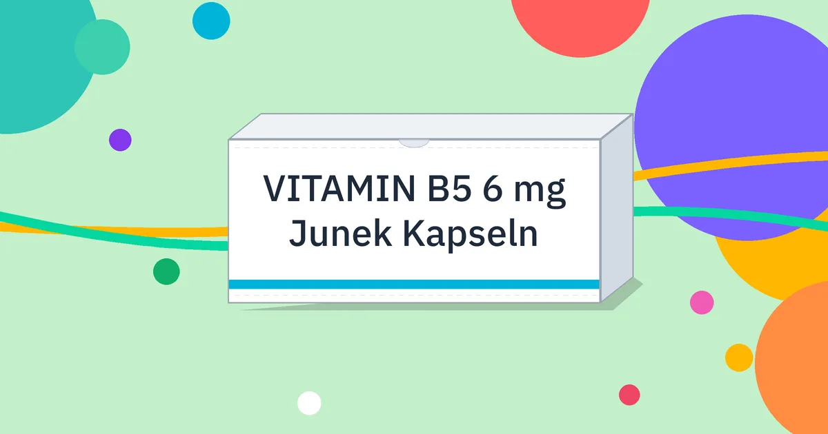 Symbolbild: Packung mit der Aufschrift VITAMIN B5 6 mg Junek Kapseln (PZN 10053776) – Verfügbarkeit und Bezug in Apotheken in Frankfurt am Main