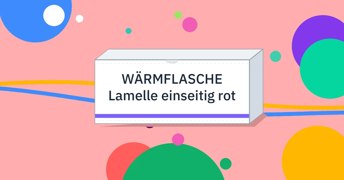 Symbolbild: Packung mit der Aufschrift WÄRMFLASCHE Lamelle einseitig rot (PZN 10077015) – Verfügbarkeit und Bezug in Apotheken in Frankfurt am Main