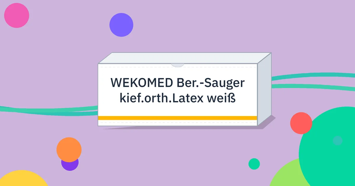 Symbolbild: Packung mit der Aufschrift WEKOMED Ber.-Sauger kief.orth.Latex weiß (PZN 04921642) – Verfügbarkeit und Bezug in Apotheken in Frankfurt am Main