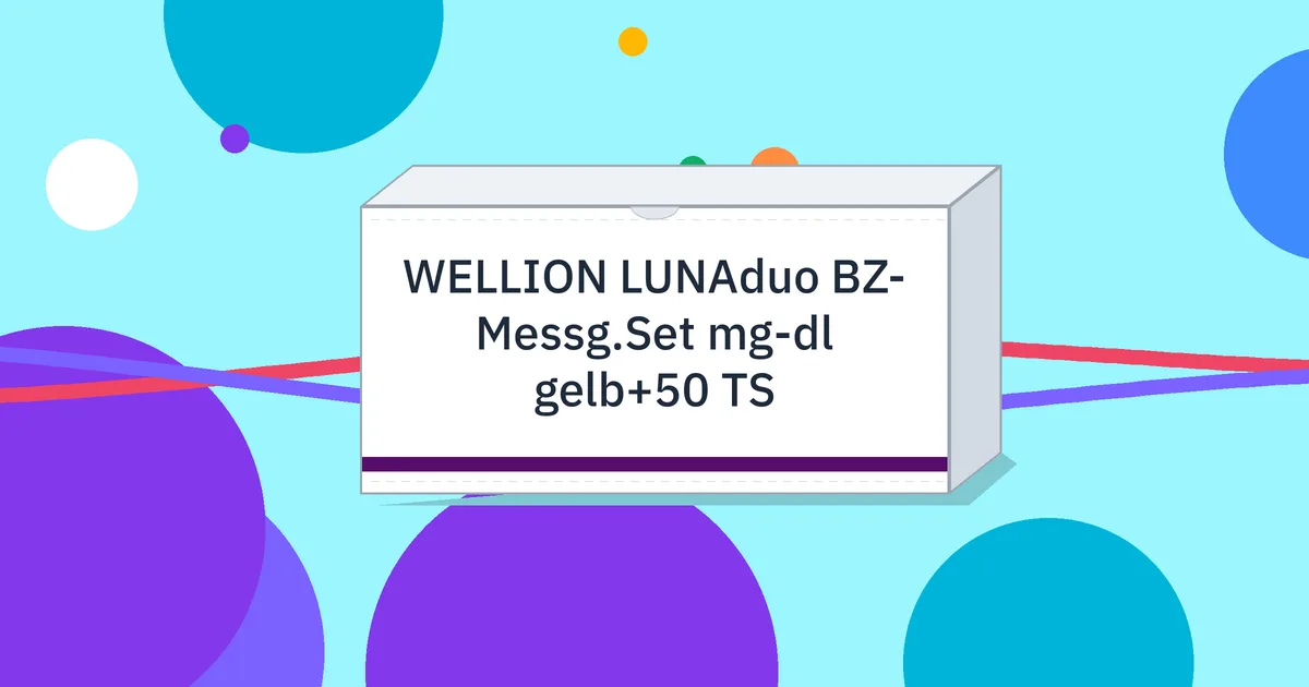 Symbolbild: Packung mit der Aufschrift WELLION LUNAduo BZ-Messg.Set mg-dl gelb+50 TS (PZN 11849425) – Verfügbarkeit und Bezug in Apotheken in Frankfurt am Main