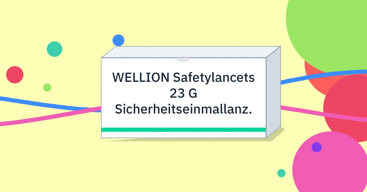 Symbolbild: Packung mit der Aufschrift WELLION Safetylancets 23 G Sicherheitseinmallanz. (PZN 20740555) – Verfügbarkeit und Bezug in Apotheken in Frankfurt am Main