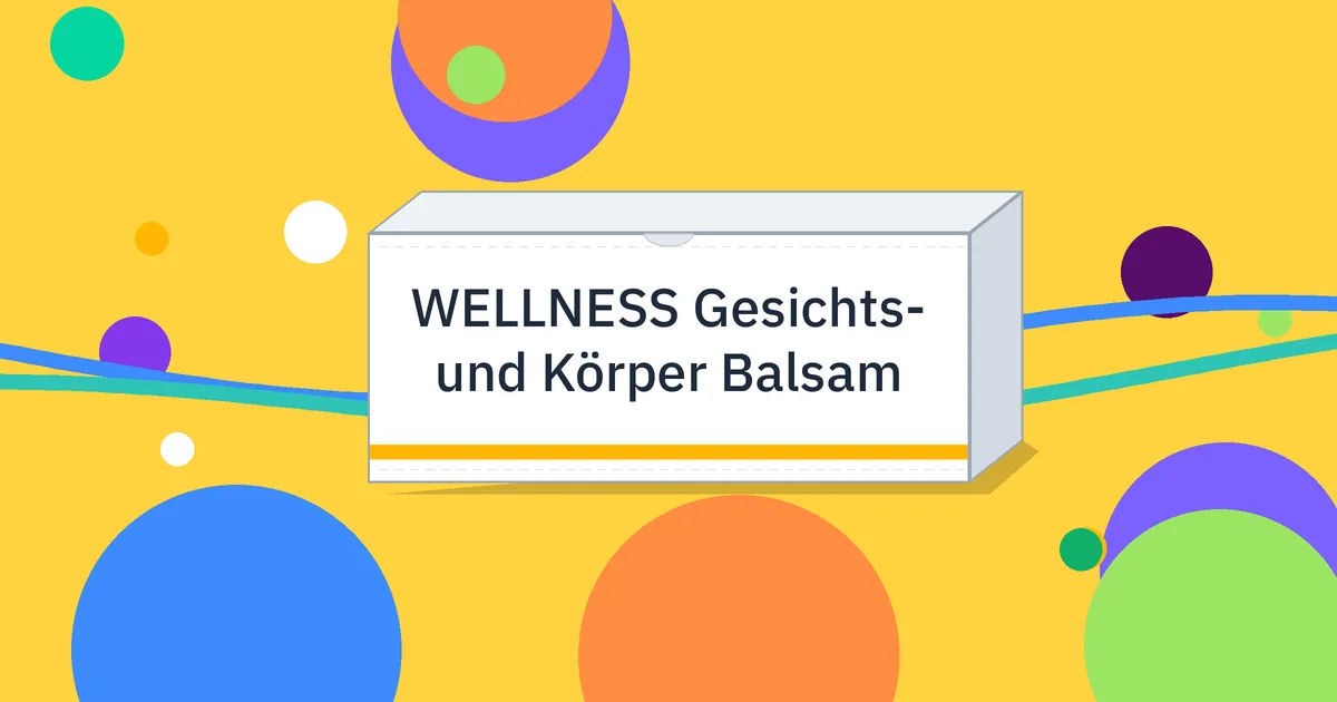 Symbolbild: Packung mit der Aufschrift WELLNESS Gesichts- und Körper Balsam (PZN 09606655) – Verfügbarkeit und Bezug in Apotheken in Frankfurt am Main