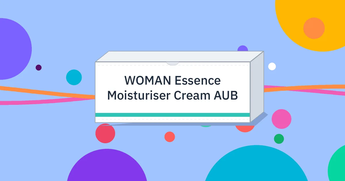 Symbolbild: Packung mit der Aufschrift WOMAN Essence Moisturiser Cream AUB (PZN 18906391) – Verfügbarkeit und Bezug in Apotheken in Frankfurt am Main
