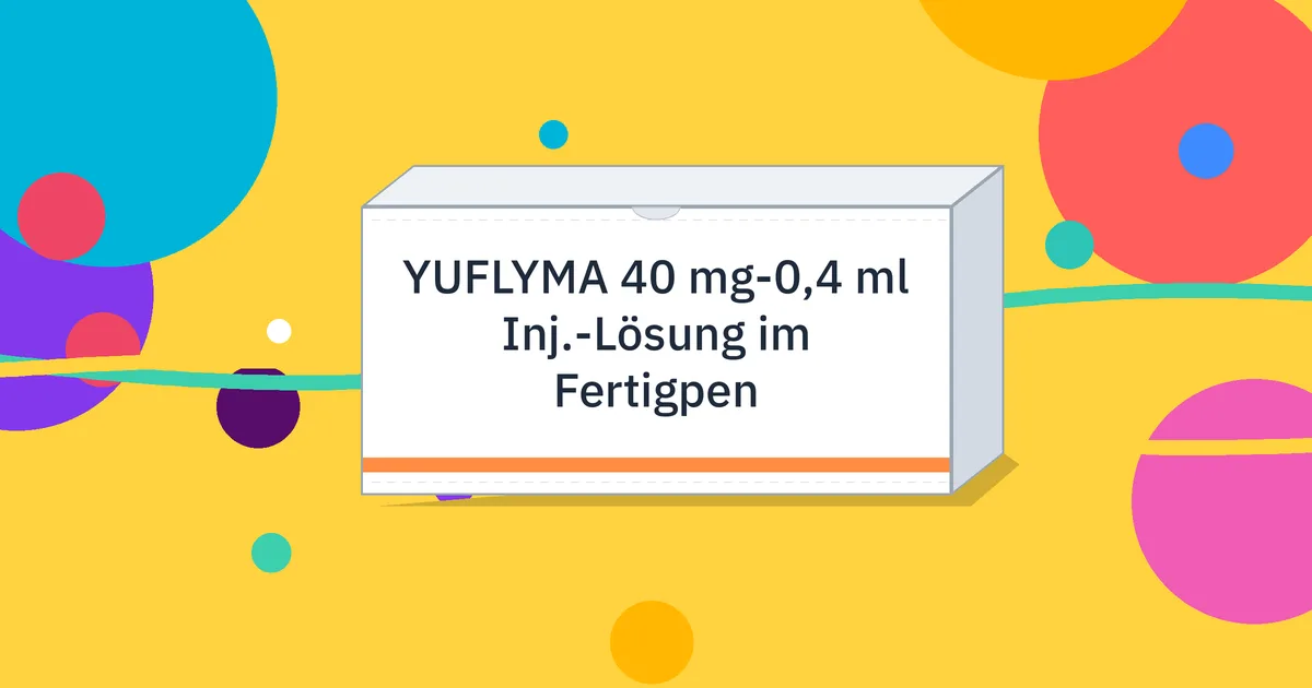 Symbolbild: Packung mit der Aufschrift YUFLYMA 40 mg-0,4 ml Inj.-Lösung im Fertigpen (PZN 20056416) – Verfügbarkeit und Bezug in Apotheken in Frankfurt am Main