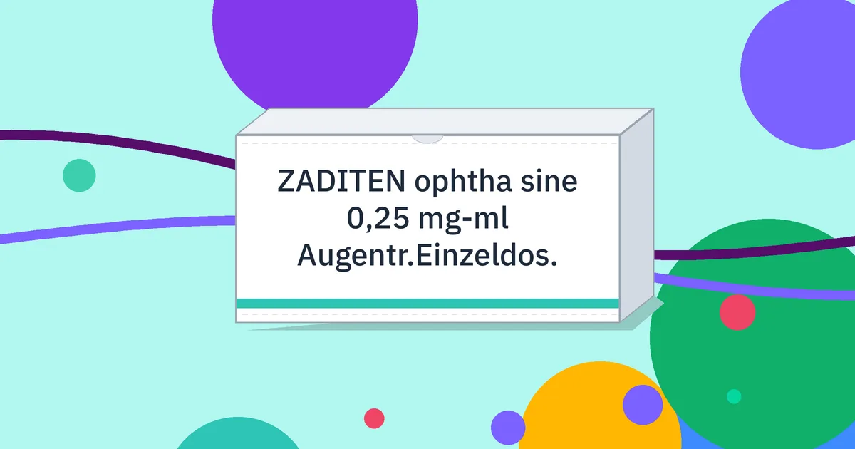Symbolbild: Packung mit der Aufschrift ZADITEN ophtha sine 0,25 mg-ml Augentr.Einzeldos. (PZN 18116921) – Verfügbarkeit und Bezug in Apotheken in Frankfurt am Main
