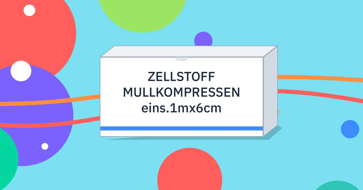 Symbolbild: Packung mit der Aufschrift ZELLSTOFF MULLKOMPRESSEN eins.1mx6cm (PZN 01722965) – Verfügbarkeit und Bezug in Apotheken in Frankfurt am Main