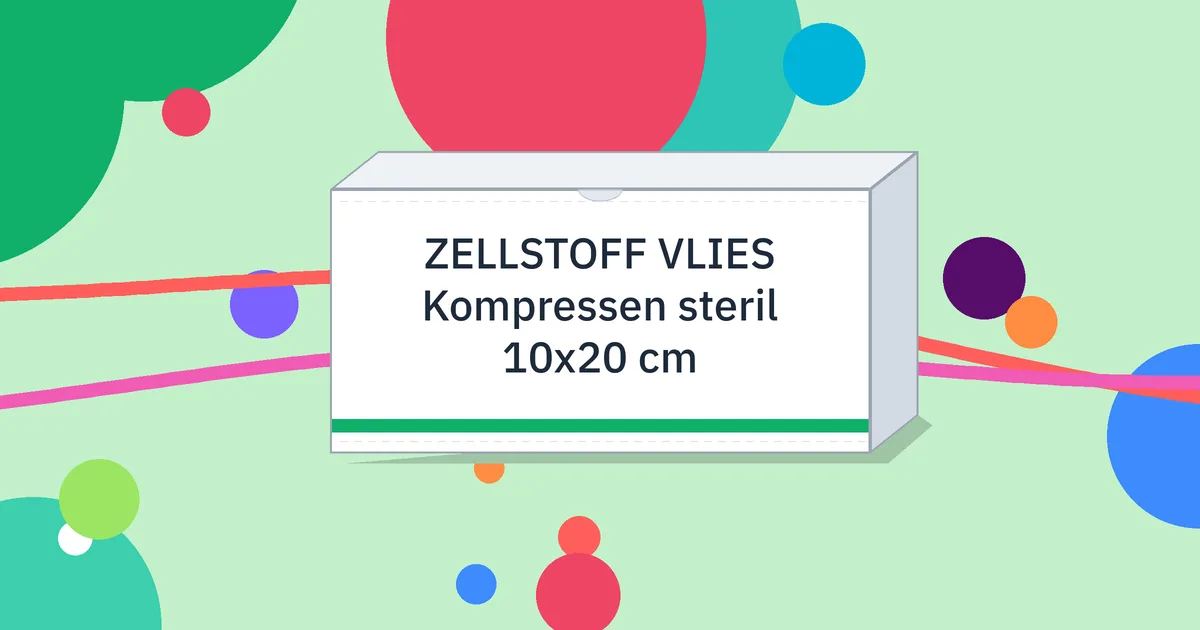 Symbolbild: Packung mit der Aufschrift ZELLSTOFF VLIES Kompressen steril 10x20 cm (PZN 09075821) – Verfügbarkeit und Bezug in Apotheken in Frankfurt am Main