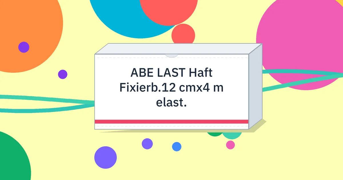 Symbolbild: Packung mit der Aufschrift ABE LAST Haft Fixierb.12 cmx4 m elast. (PZN 07198465) – Verfügbarkeit und Bezug in Apotheken in Frankfurt am Main
