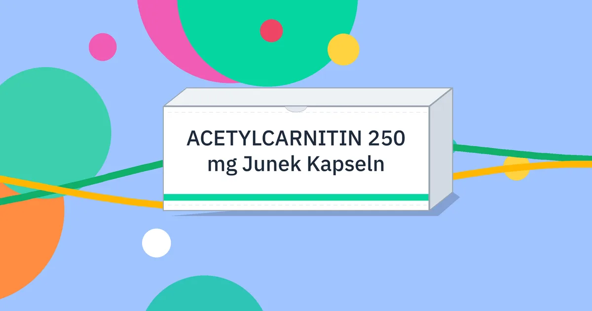 Symbolbild: Packung mit der Aufschrift ACETYLCARNITIN 250 mg Junek Kapseln (PZN 01089002) – Verfügbarkeit und Bezug in Apotheken in Frankfurt am Main