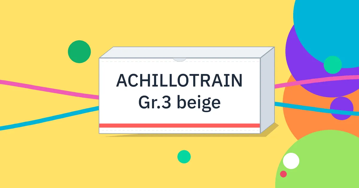 Symbolbild: Packung mit der Aufschrift ACHILLOTRAIN Gr.3 beige (PZN 19226103) – Verfügbarkeit und Bezug in Apotheken in Frankfurt am Main