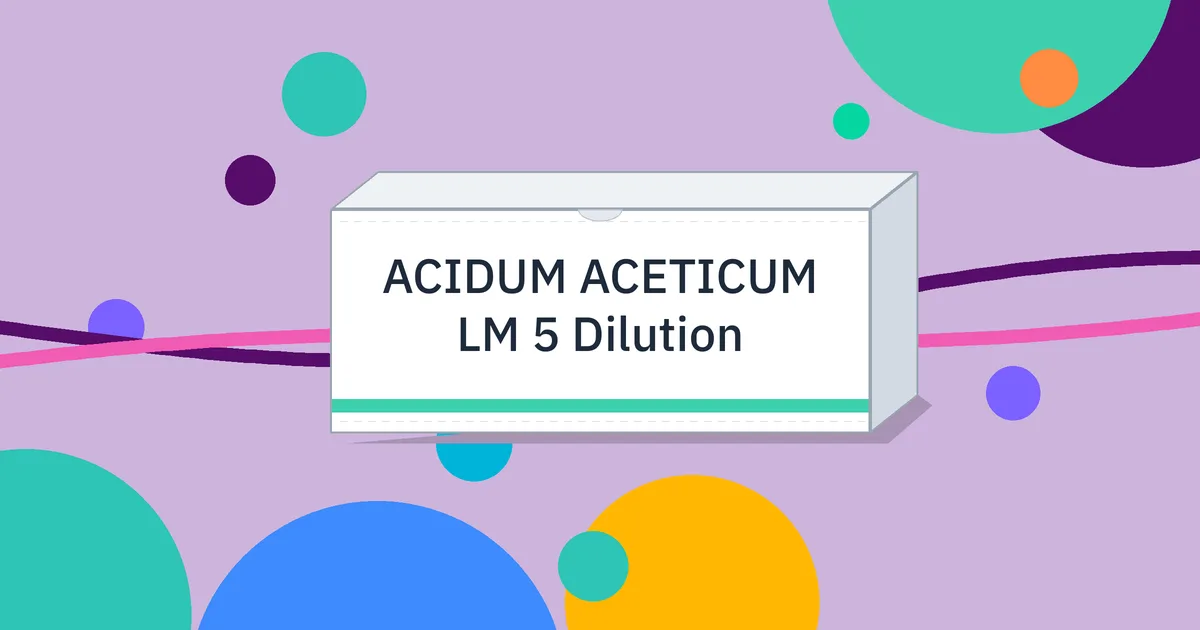 Symbolbild: Packung mit der Aufschrift ACIDUM ACETICUM LM 5 Dilution (PZN 13266768) – Verfügbarkeit und Bezug in Apotheken in Frankfurt am Main