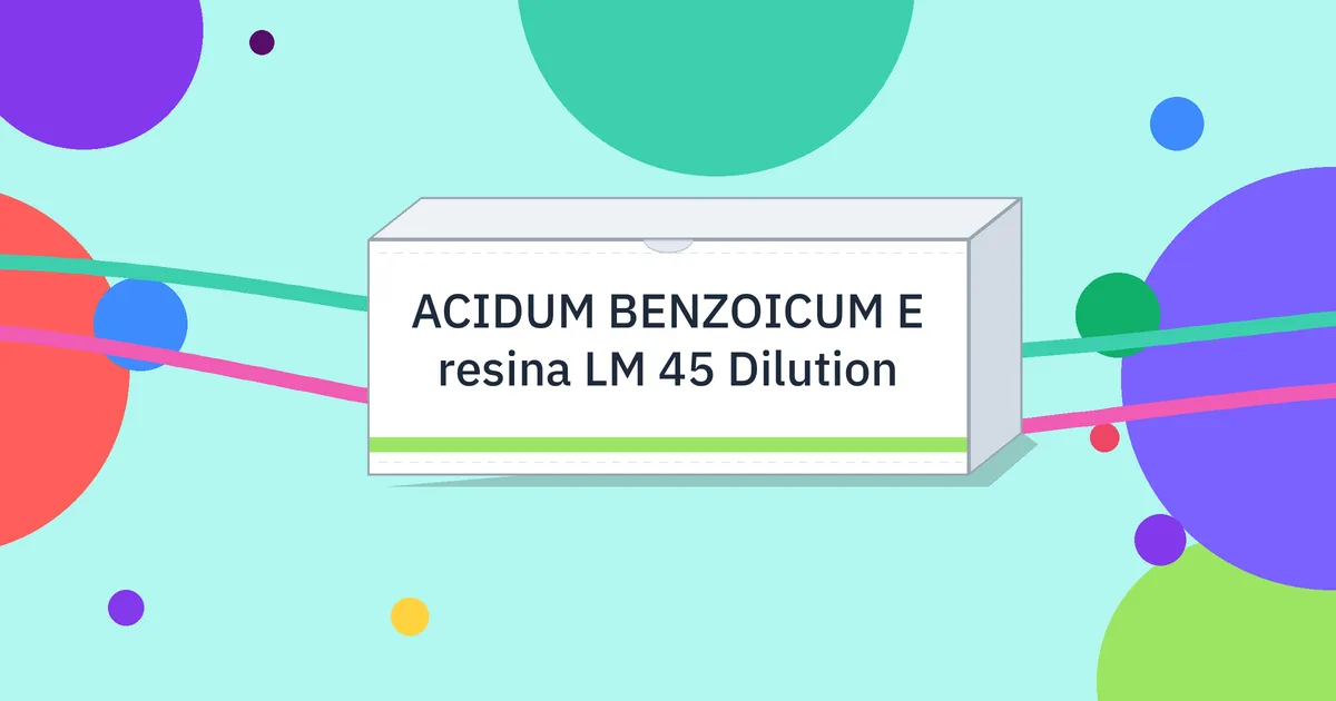 Symbolbild: Packung mit der Aufschrift ACIDUM BENZOICUM E resina LM 45 Dilution (PZN 16241875) – Verfügbarkeit und Bezug in Apotheken in Frankfurt am Main