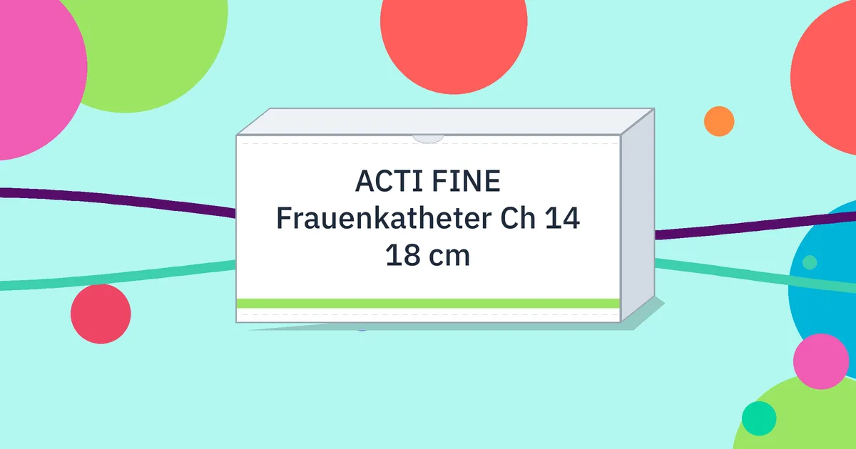 Symbolbild: Packung mit der Aufschrift ACTI FINE Frauenkatheter Ch 14 18 cm (PZN 09616493) – Verfügbarkeit und Bezug in Apotheken in Frankfurt am Main