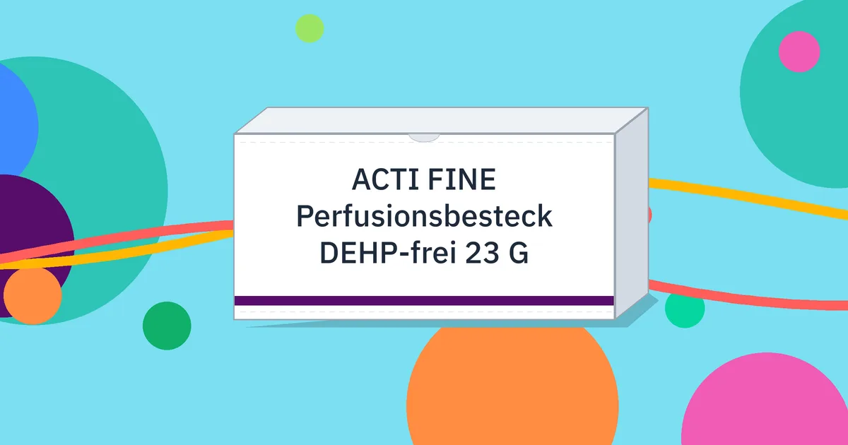 Symbolbild: Packung mit der Aufschrift ACTI FINE Perfusionsbesteck DEHP-frei 23 G (PZN 10843573) – Verfügbarkeit und Bezug in Apotheken in Frankfurt am Main