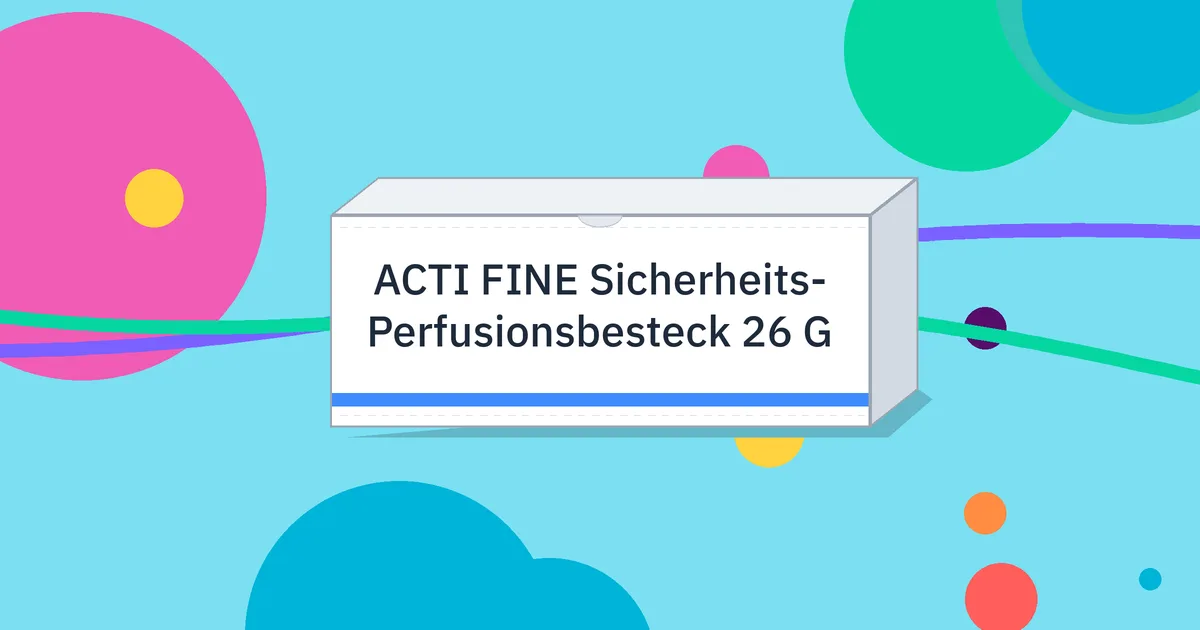 Symbolbild: Packung mit der Aufschrift ACTI FINE Sicherheits-Perfusionsbesteck 26 G (PZN 12668803) – Verfügbarkeit und Bezug in Apotheken in Frankfurt am Main