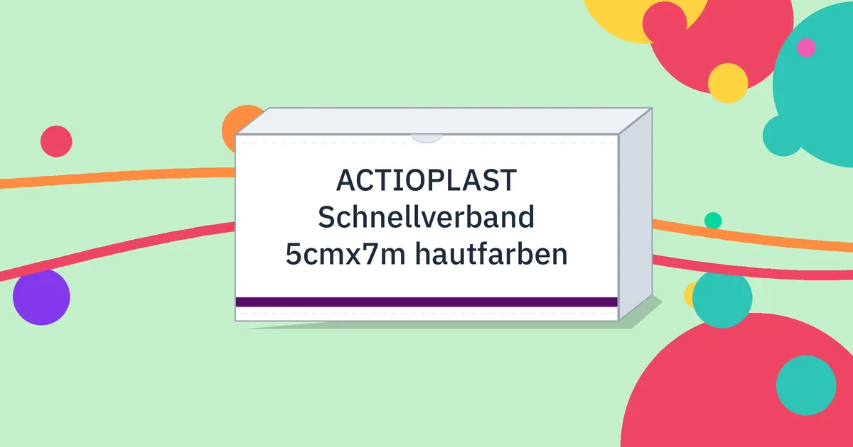 Symbolbild: Packung mit der Aufschrift ACTIOPLAST Schnellverband 5cmx7m hautfarben (PZN 03306260) – Verfügbarkeit und Bezug in Apotheken in Frankfurt am Main