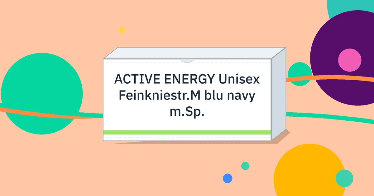 Symbolbild: Packung mit der Aufschrift ACTIVE ENERGY Unisex Feinkniestr.M blu navy m.Sp. (PZN 06448486) – Verfügbarkeit und Bezug in Apotheken in Frankfurt am Main