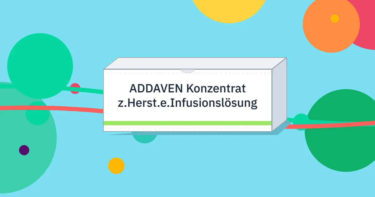 Symbolbild: Packung mit der Aufschrift ADDAVEN Konzentrat z.Herst.e.Infusionslösung (PZN 20053317) – Verfügbarkeit und Bezug in Apotheken in Frankfurt am Main