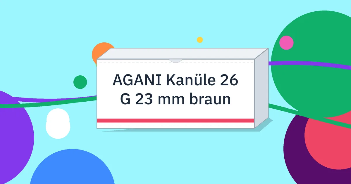 Symbolbild: Packung mit der Aufschrift AGANI Kanüle 26 G 23 mm braun (PZN 20130615) – Verfügbarkeit und Bezug in Apotheken in Frankfurt am Main