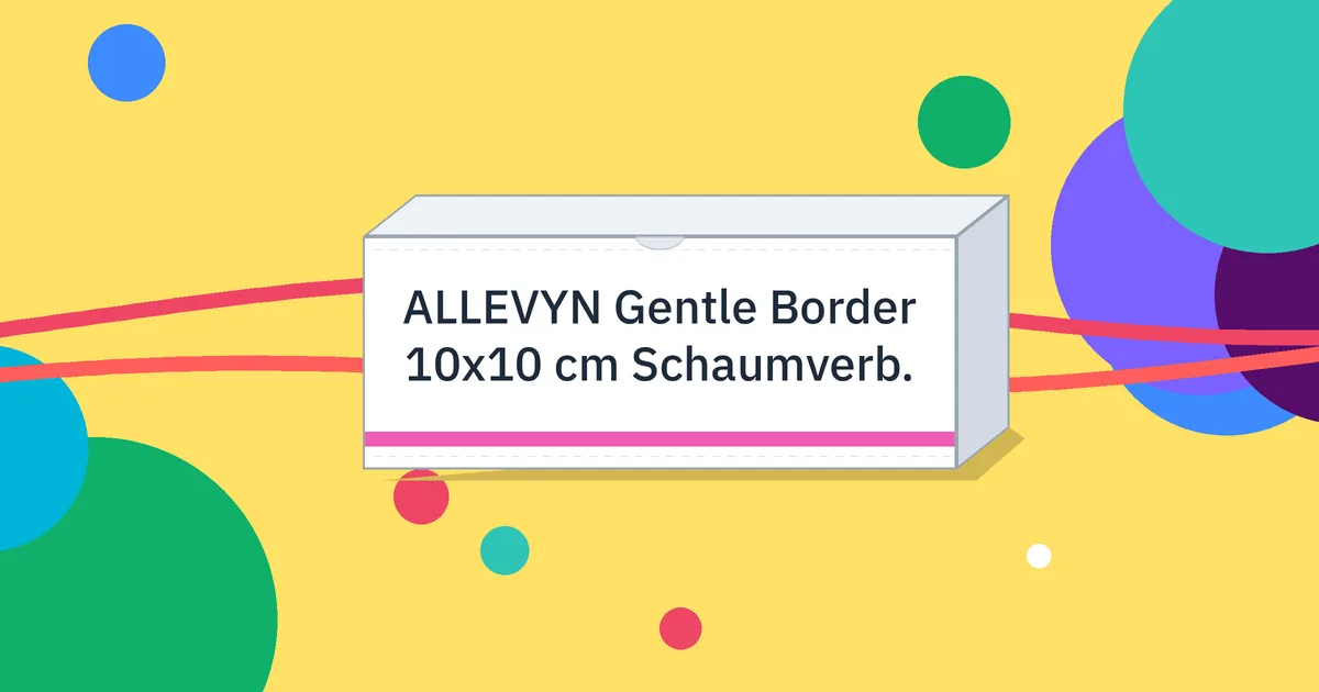Symbolbild: Packung mit der Aufschrift ALLEVYN Gentle Border 10x10 cm Schaumverb. (PZN 10032047) – Verfügbarkeit und Bezug in Apotheken in Frankfurt am Main