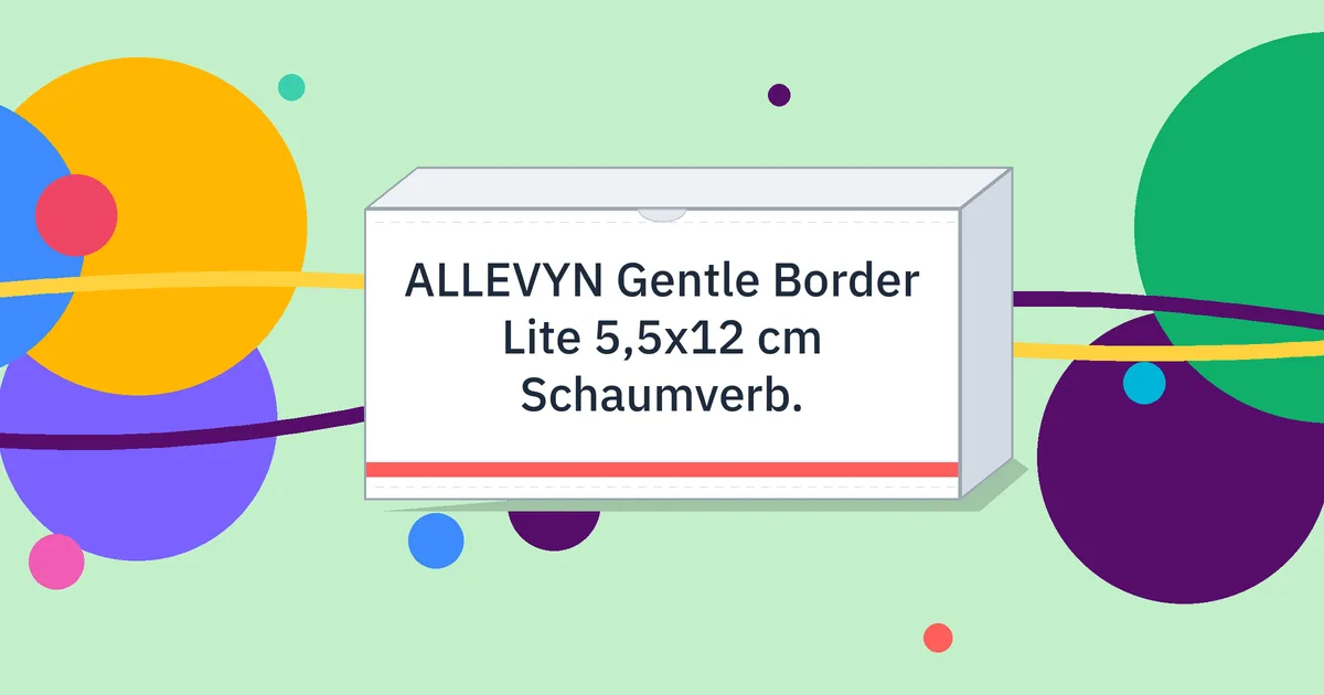 Symbolbild: Packung mit der Aufschrift ALLEVYN Gentle Border Lite 5,5x12 cm Schaumverb. (PZN 10116985) – Verfügbarkeit und Bezug in Apotheken in Frankfurt am Main