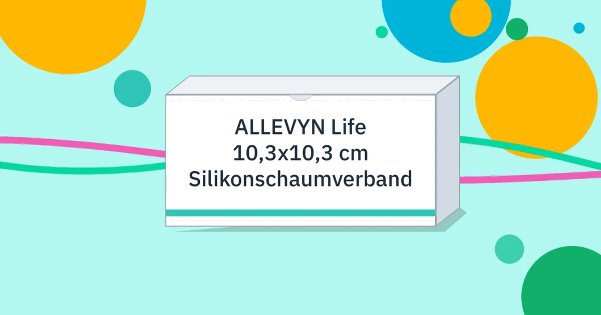 Symbolbild: Packung mit der Aufschrift ALLEVYN Life 10,3x10,3 cm Silikonschaumverband (PZN 11229846) – Verfügbarkeit und Bezug in Apotheken in Frankfurt am Main