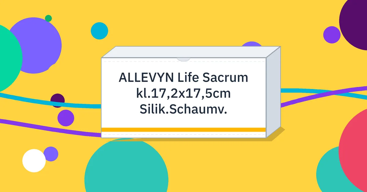 Symbolbild: Packung mit der Aufschrift ALLEVYN Life Sacrum kl.17,2x17,5cm Silik.Schaumv. (PZN 19827676) – Verfügbarkeit und Bezug in Apotheken in Frankfurt am Main