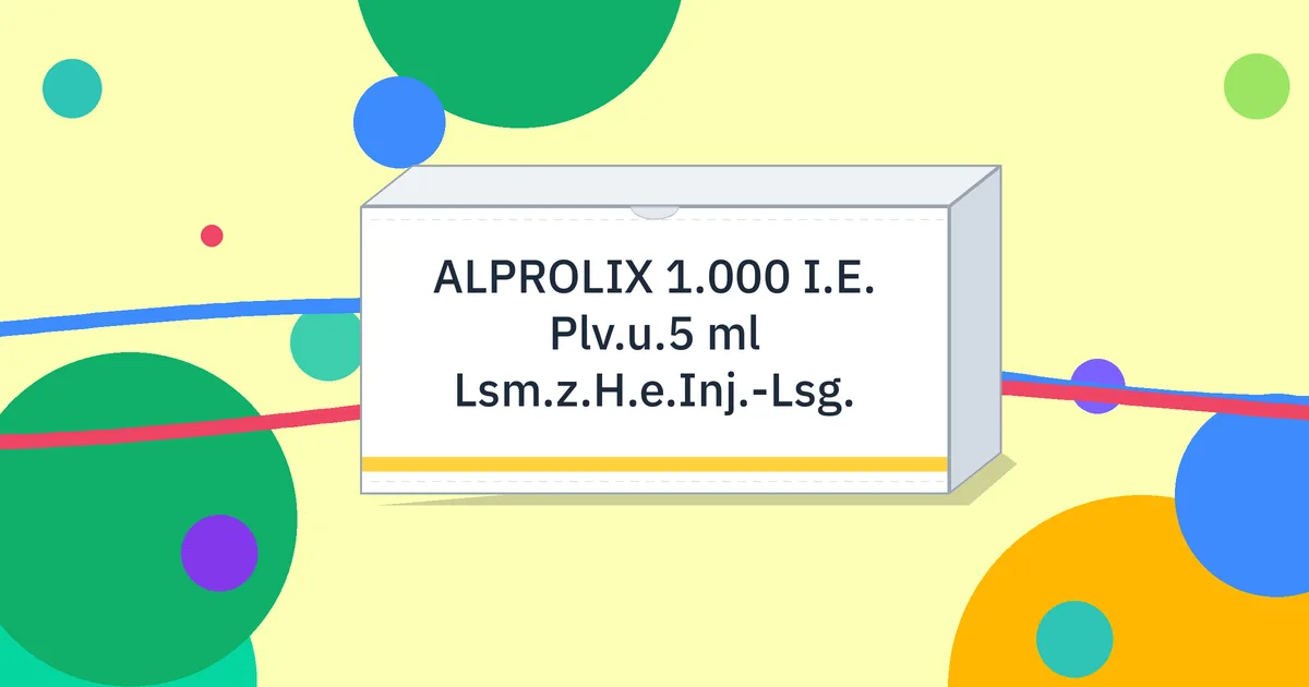 Symbolbild: Packung mit der Aufschrift ALPROLIX 1.000 I.E. Plv.u.5 ml Lsm.z.H.e.Inj.-Lsg. (PZN 11711112) – Verfügbarkeit und Bezug in Apotheken in Frankfurt am Main