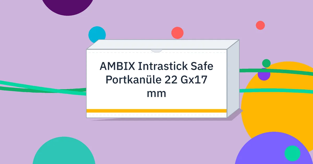 Symbolbild: Packung mit der Aufschrift AMBIX Intrastick Safe Portkanüle 22 Gx17 mm (PZN 09619445) – Verfügbarkeit und Bezug in Apotheken in Frankfurt am Main