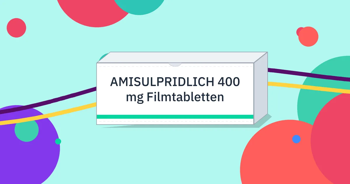 Symbolbild: Packung mit der Aufschrift AMISULPRIDLICH 400 mg Filmtabletten (PZN 02944337) – Verfügbarkeit und Bezug in Apotheken in Frankfurt am Main