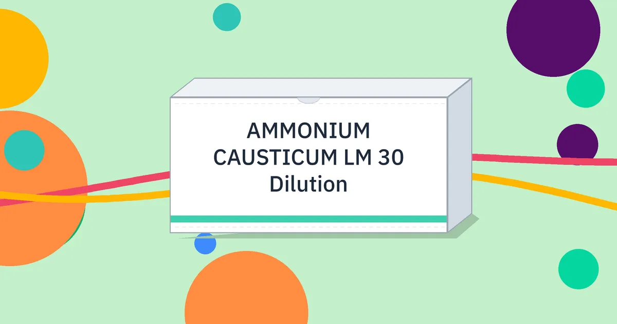 Symbolbild: Packung mit der Aufschrift AMMONIUM CAUSTICUM LM 30 Dilution (PZN 13321088) – Verfügbarkeit und Bezug in Apotheken in Frankfurt am Main