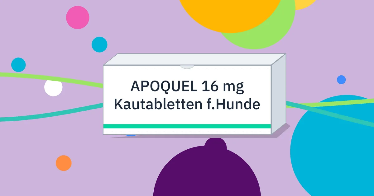 Symbolbild: Packung mit der Aufschrift APOQUEL 16 mg Kautabletten f.Hunde (PZN 18228471) – Verfügbarkeit und Bezug in Apotheken in Frankfurt am Main