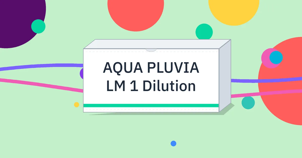 Symbolbild: Packung mit der Aufschrift AQUA PLUVIA LM 1 Dilution (PZN 12765825) – Verfügbarkeit und Bezug in Apotheken in Frankfurt am Main