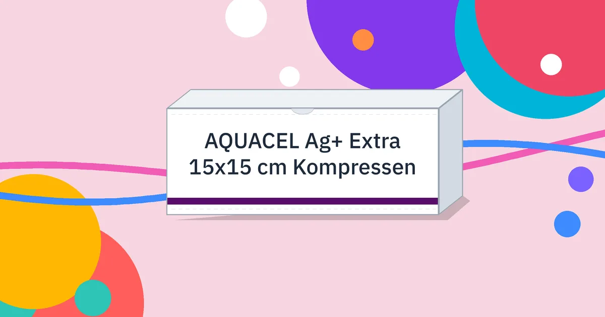 Symbolbild: Packung mit der Aufschrift AQUACEL Ag+ Extra 15x15 cm Kompressen (PZN 18743776) – Verfügbarkeit und Bezug in Apotheken in Frankfurt am Main