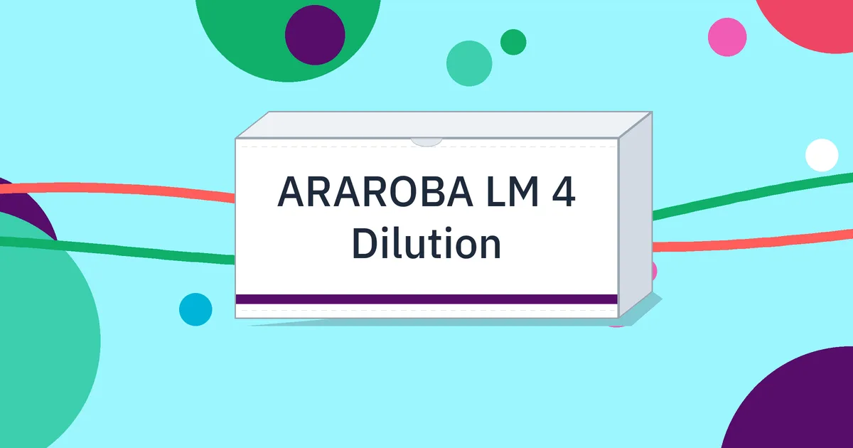 Symbolbild: Packung mit der Aufschrift ARAROBA LM 4 Dilution (PZN 13385444) – Verfügbarkeit und Bezug in Apotheken in Frankfurt am Main
