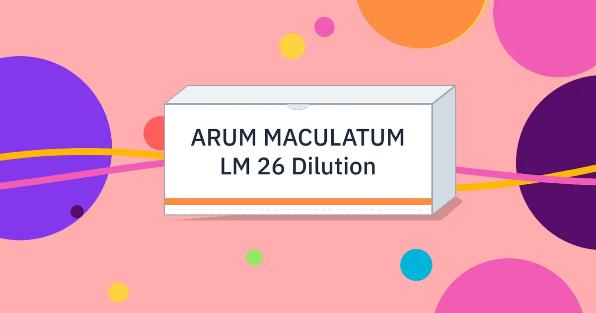 Symbolbild: Packung mit der Aufschrift ARUM MACULATUM LM 26 Dilution (PZN 13396548) – Verfügbarkeit und Bezug in Apotheken in Frankfurt am Main