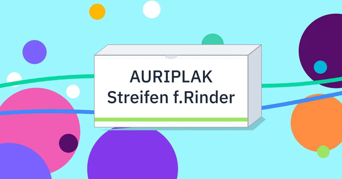 Symbolbild: Packung mit der Aufschrift AURIPLAK Streifen f.Rinder (PZN 01656932) – Verfügbarkeit und Bezug in Apotheken in Frankfurt am Main