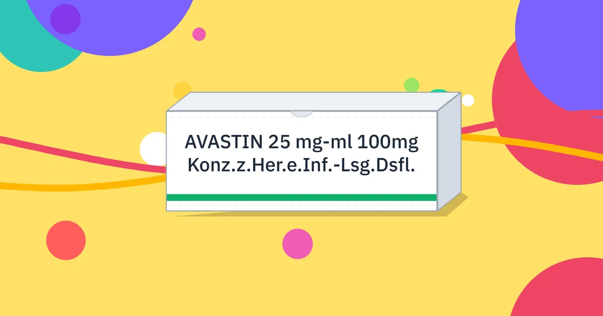 Symbolbild: Packung mit der Aufschrift AVASTIN 25 mg-ml 100mg Konz.z.Her.e.Inf.-Lsg.Dsfl. (PZN 06846465) – Verfügbarkeit und Bezug in Apotheken in Frankfurt am Main