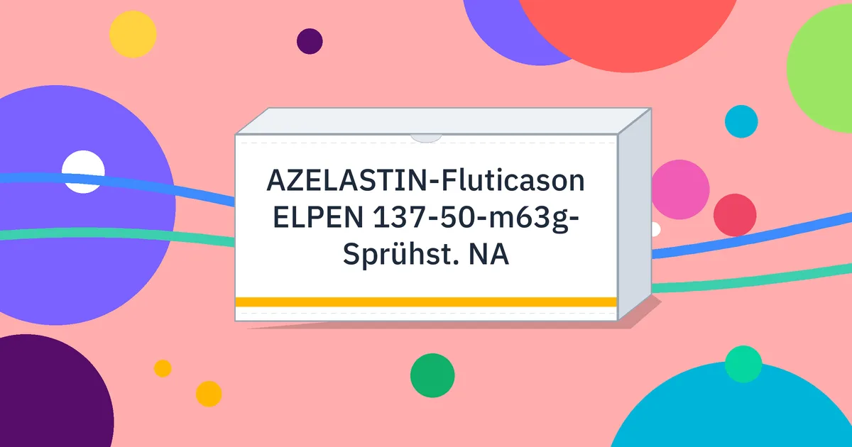 Symbolbild: Packung mit der Aufschrift AZELASTIN-Fluticason ELPEN 137-50-m63g-Sprühst. NA (PZN 19239531) – Verfügbarkeit und Bezug in Apotheken in Frankfurt am Main