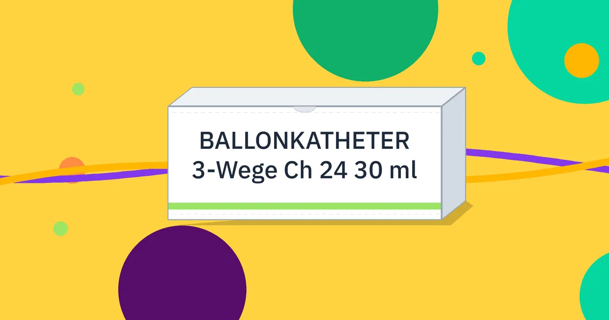 Symbolbild: Packung mit der Aufschrift BALLONKATHETER 3-Wege Ch 24 30 ml (PZN 00189954) – Verfügbarkeit und Bezug in Apotheken in Frankfurt am Main