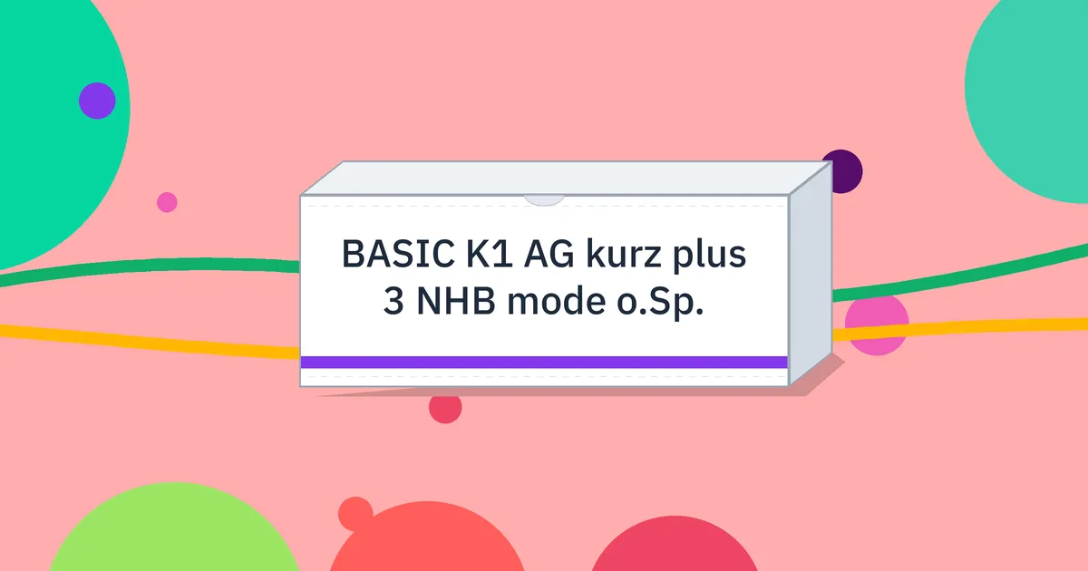 Symbolbild: Packung mit der Aufschrift BASIC K1 AG kurz plus 3 NHB mode o.Sp. (PZN 20260708) – Verfügbarkeit und Bezug in Apotheken in Frankfurt am Main