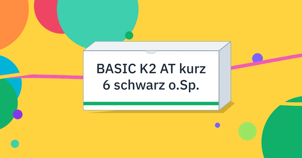 Symbolbild: Packung mit der Aufschrift BASIC K2 AT kurz 6 schwarz o.Sp. (PZN 20269804) – Verfügbarkeit und Bezug in Apotheken in Frankfurt am Main