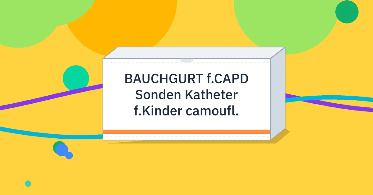 Symbolbild: Packung mit der Aufschrift BAUCHGURT f.CAPD Sonden Katheter f.Kinder camoufl. (PZN 20653000) – Verfügbarkeit und Bezug in Apotheken in Frankfurt am Main