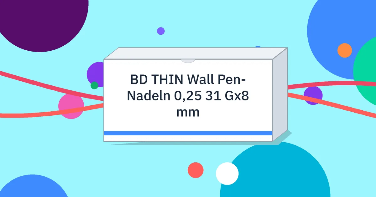 Symbolbild: Packung mit der Aufschrift BD THIN Wall Pen-Nadeln 0,25 31 Gx8 mm (PZN 15891890) – Verfügbarkeit und Bezug in Apotheken in Frankfurt am Main