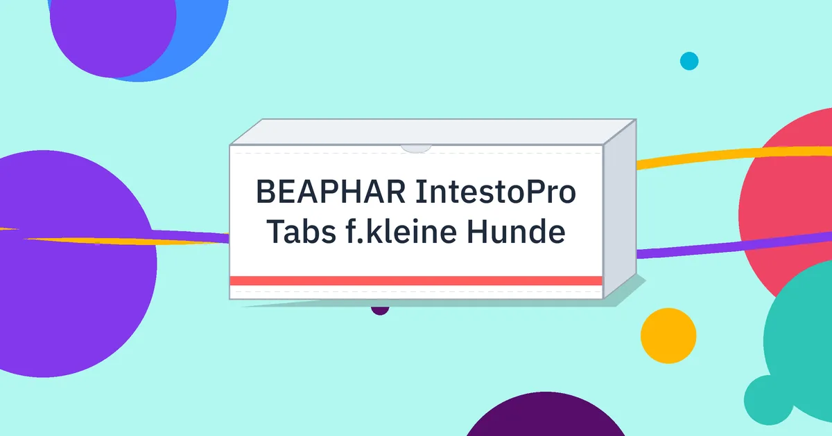 Symbolbild: Packung mit der Aufschrift BEAPHAR IntestoPro Tabs f.kleine Hunde (PZN 19765610) – Verfügbarkeit und Bezug in Apotheken in Frankfurt am Main